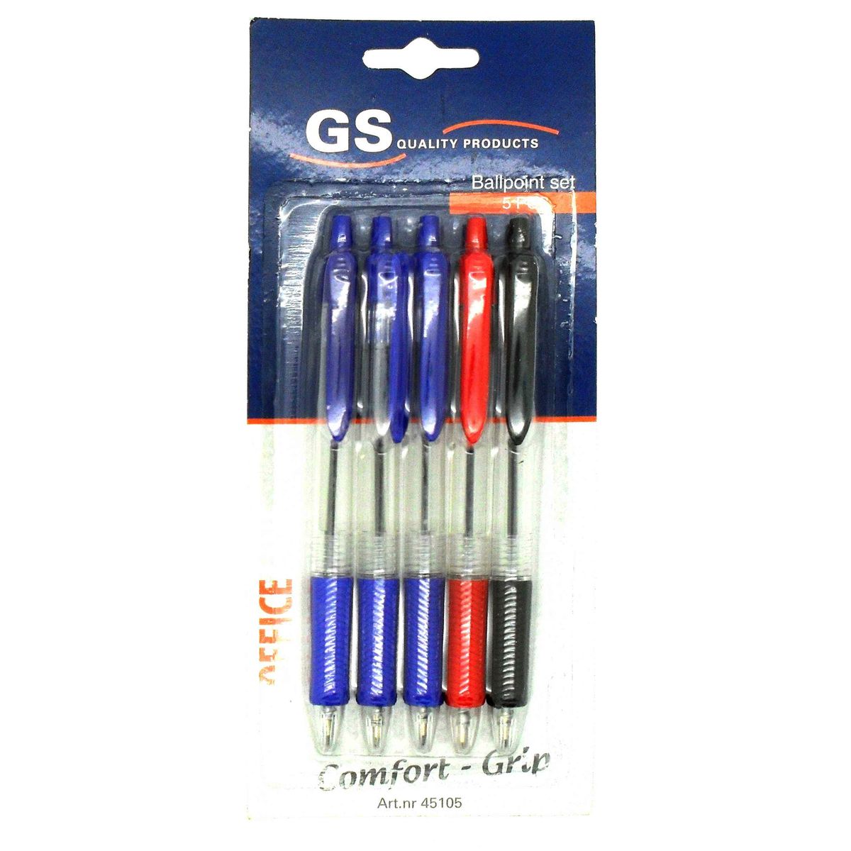 5x GS Intl Office Line Comfort Grip Ballpoint Pen Set 3xBlue 1x Red ...