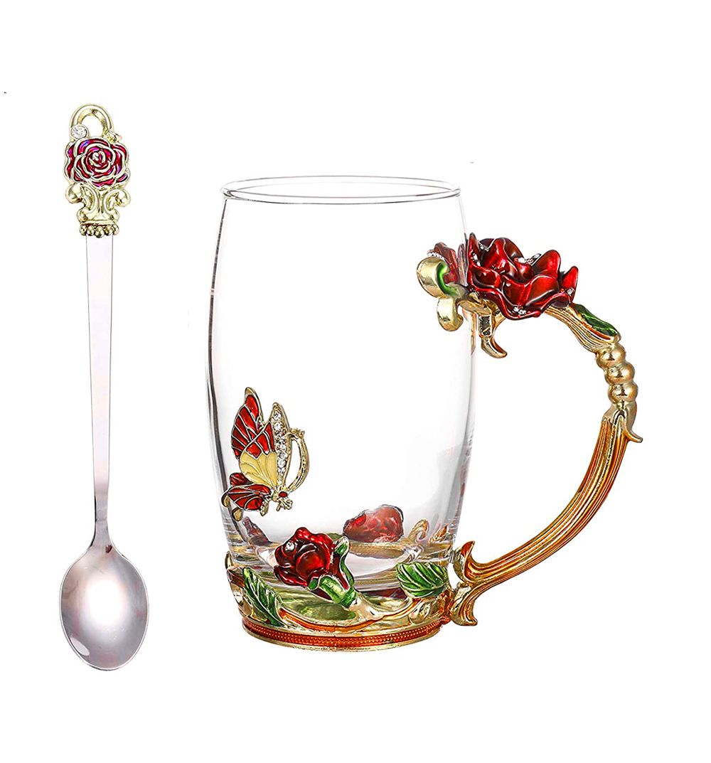 Enamel Butterfly Flower Glass Coffee Mug with Spoon | Shop Today. Get ...