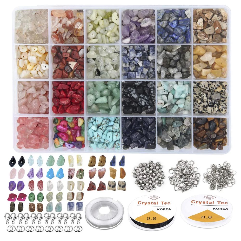 Craft DIY 24 Grid Natural Chip Gemstone Beads Kit For Jewellery Making ...