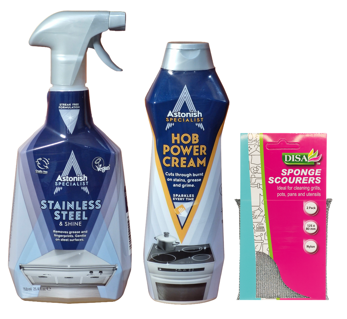 Stainless Steel & Hob Cleaner & Scourer Set | Grease Remover | Astonish ...