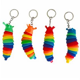 Rainbow Sensory Slug Fidget Keychain / Backpack Chain 10cm (Pack of 4 ...