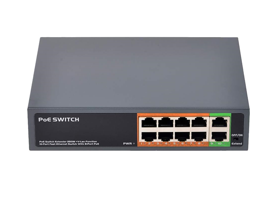 10 Port PoE Network Switch 10/100Mbps, 8 PoE+ Ports up to 96W 2x Uplink ...