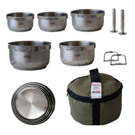 Desert Wolf Heavy Duty Stainless Steel Camping Pot Set - 15-piece ...