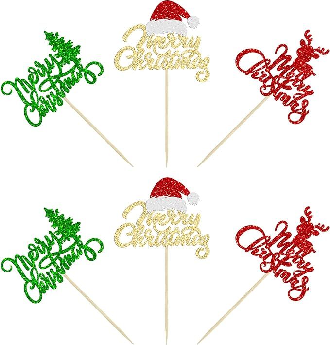 Festive Merry Christmas Cupcake Dessert Toppers Set 24 Pack | Shop ...