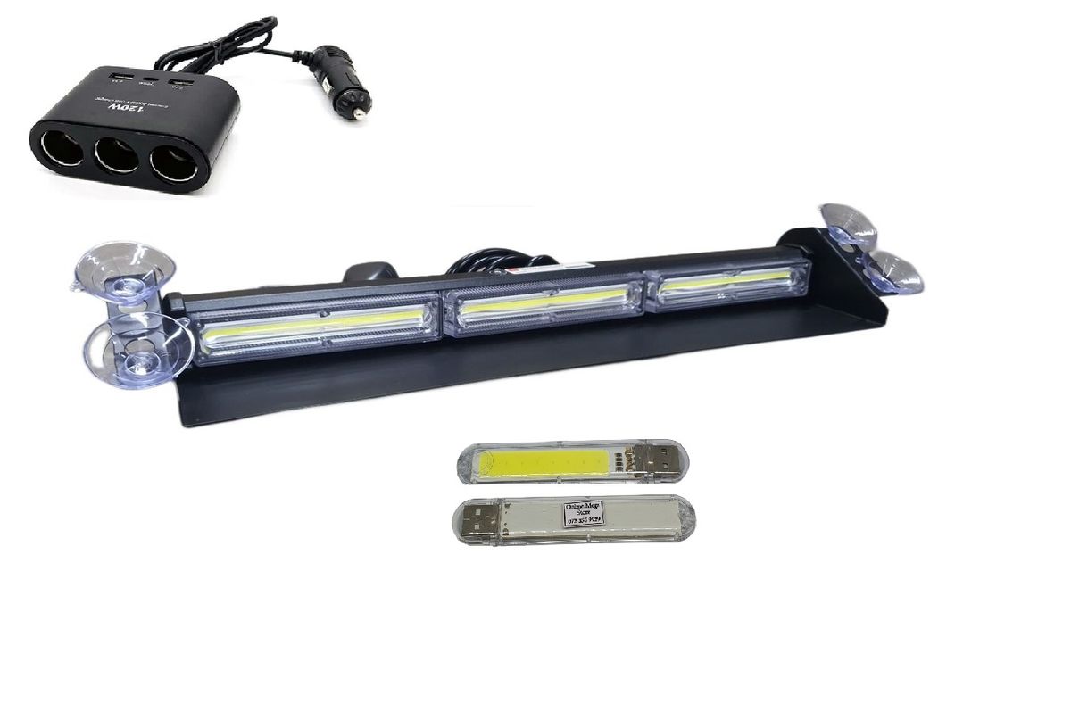 LED Emergency Vehicle Flash Warning Dash Light - 3 Strobe White with ...