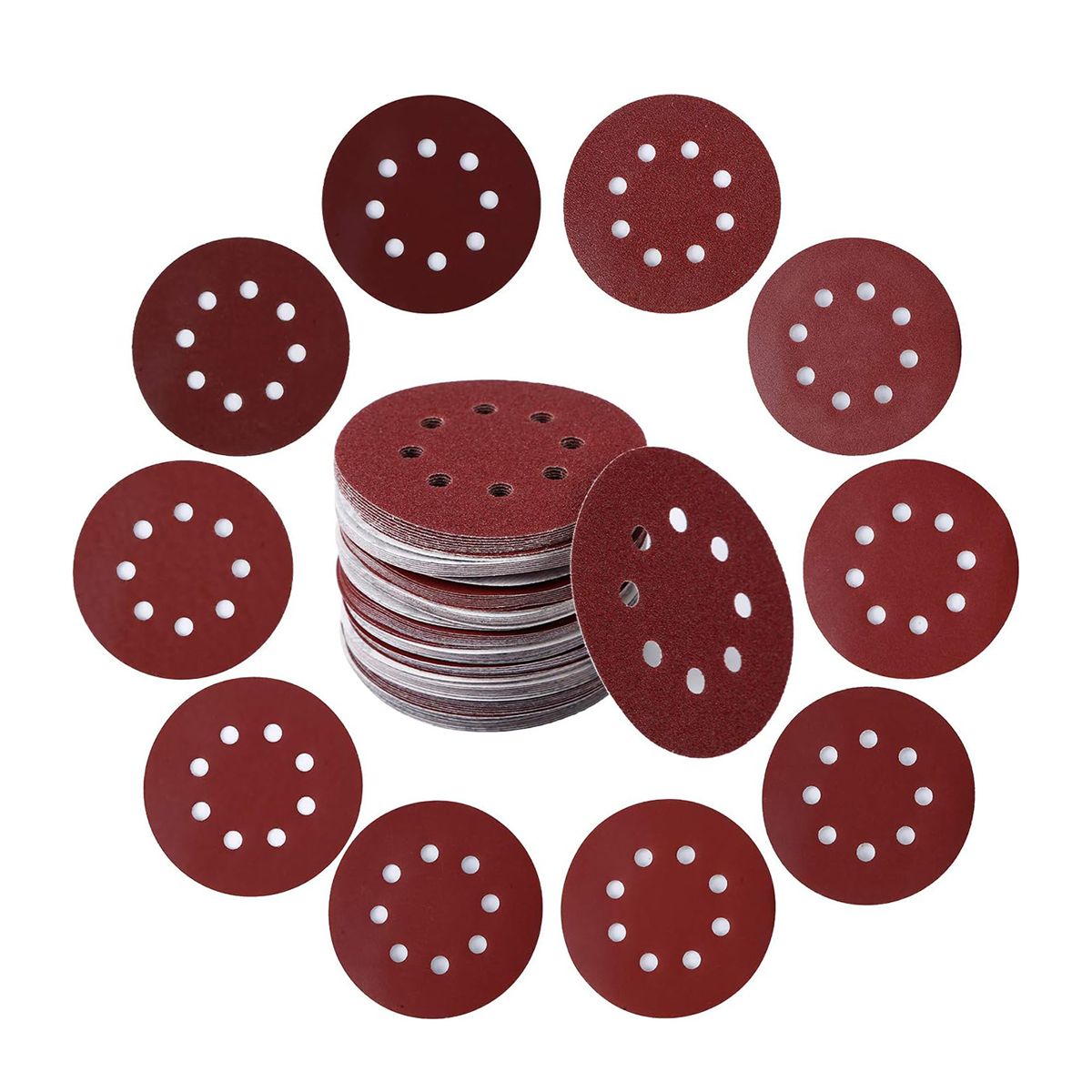 100Piece Sanding Discs 12.5CM 8 Holes Round Sandpaper for Orbital ...