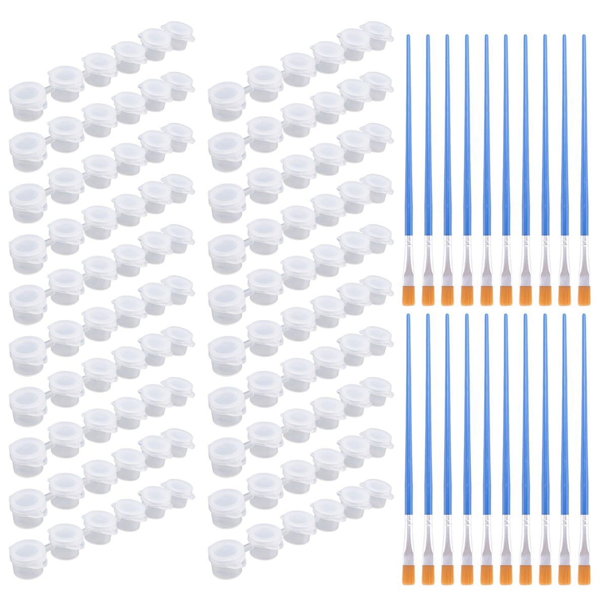 20Strips 120Pots Empty Paint Pots Clear Containers and 20Pcs Brushes ...