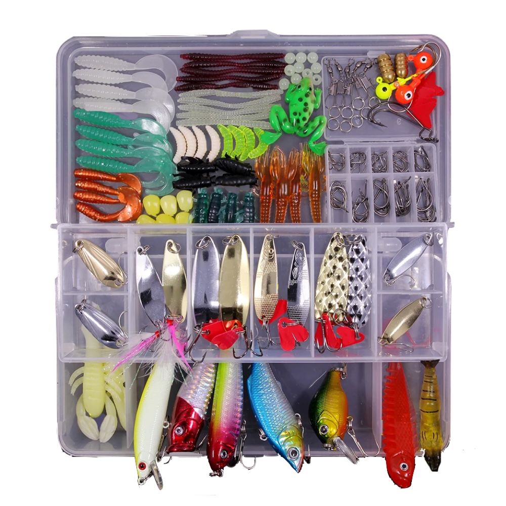 Camping Fishing Tackle Box Hard Soft Fishing Lure Accessories 181 Piece ...