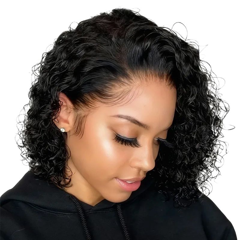 Deer 10Inch Peruvian Hair Glueless Wig-Deep Wave 4x4 Lace Closure Bob ...