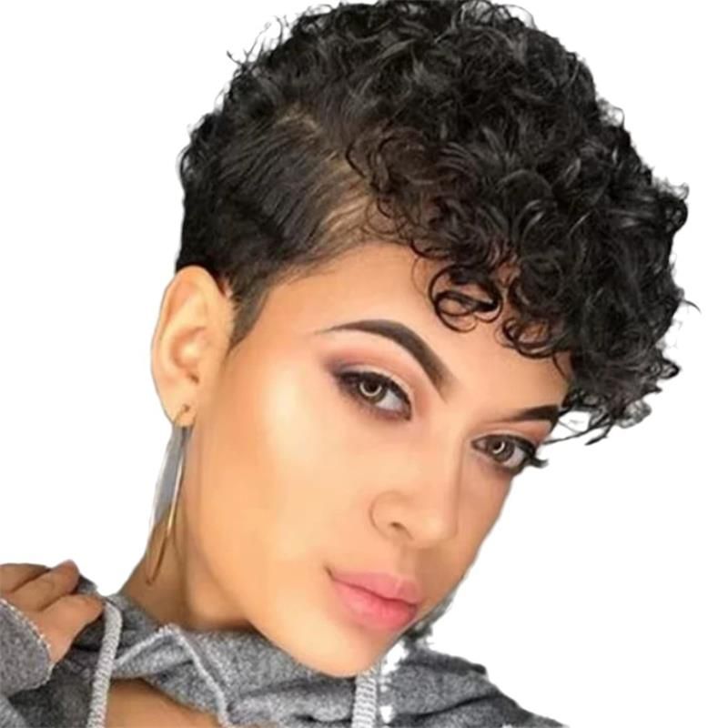 Ladies Short Hair Fluffy African Wig Mechanism Chemical Fiber Headgear ...