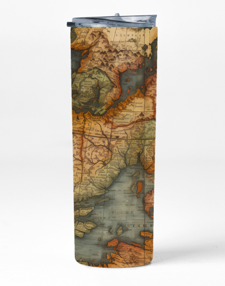 Old Map 24 20 Oz Straight Skinny Tumbler Straw Trendy Graphic Present ...