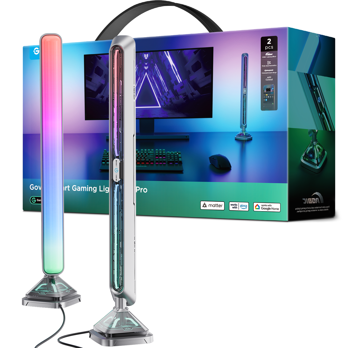 Govee Gaming Light Bars Pro - RGBICWW WiFi + Bluetooth Smart LED Light ...