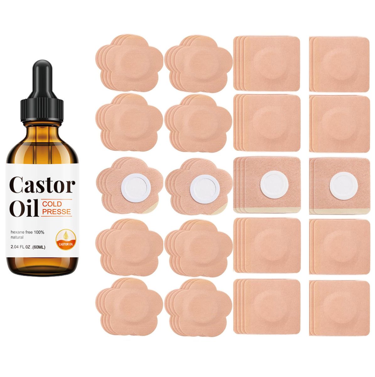 Castor Oil Belly Button Patch Set -60 Pieces and Organic Cold Pressed ...