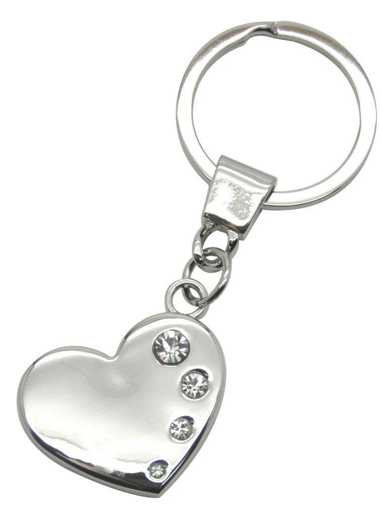 Silver Bling 'Heart' Shaped Keyring with 4 Crystals in Gift Box | Shop ...