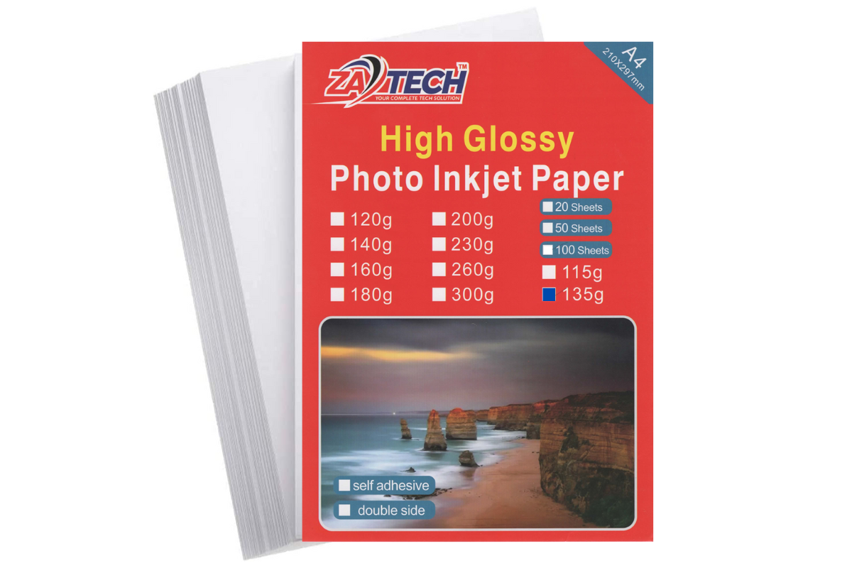 ZATECH A4 High Gloss Photo Paper 135 GSM - 100 Sheets - White,Vibrant ...