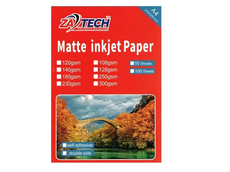 ZATECH Matte Inkjet double sided Paper 300 Gsm 50 Sheets double sided ...