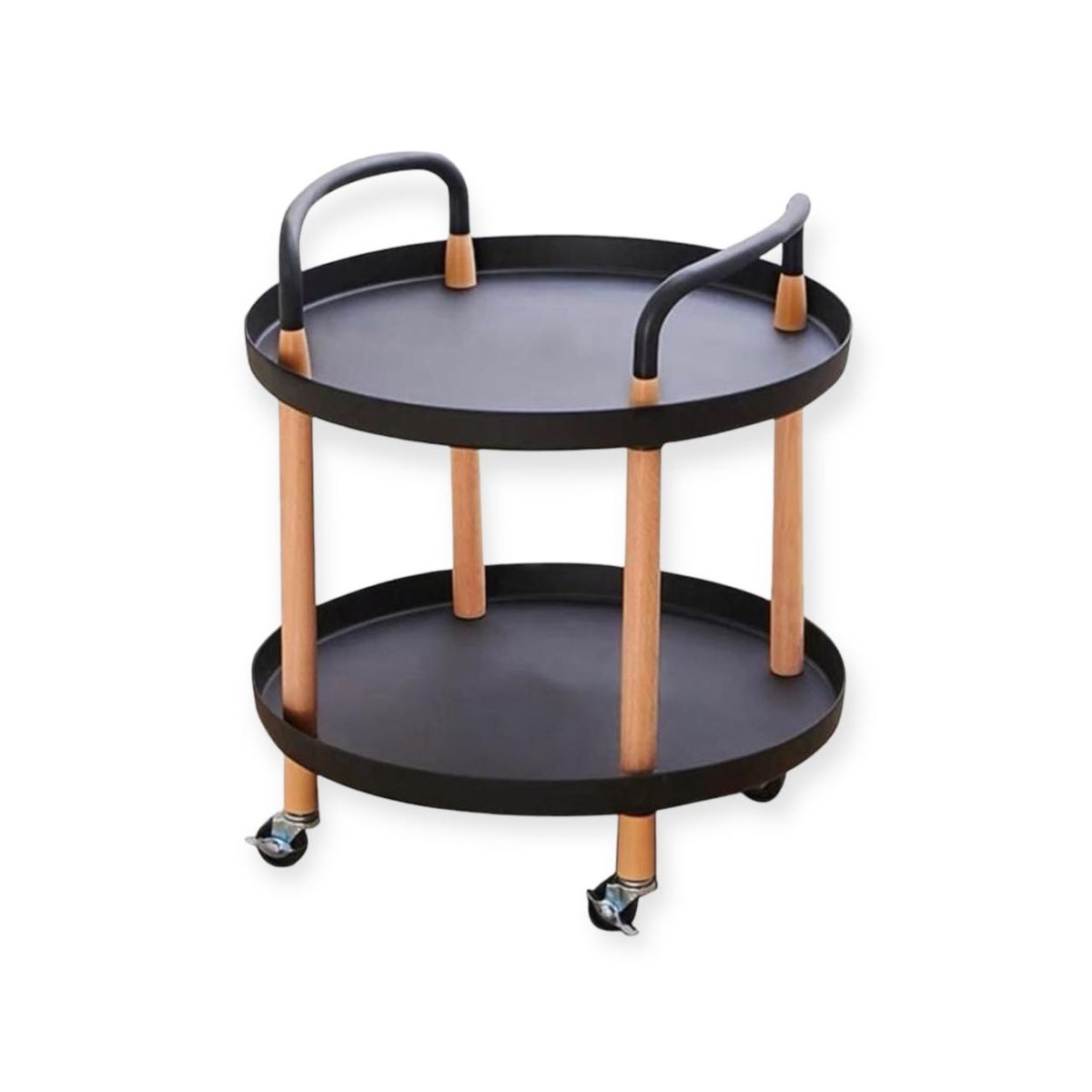 Movable Round Coffee Table 2 Tier Storage Trolley Side Table Trolley ...