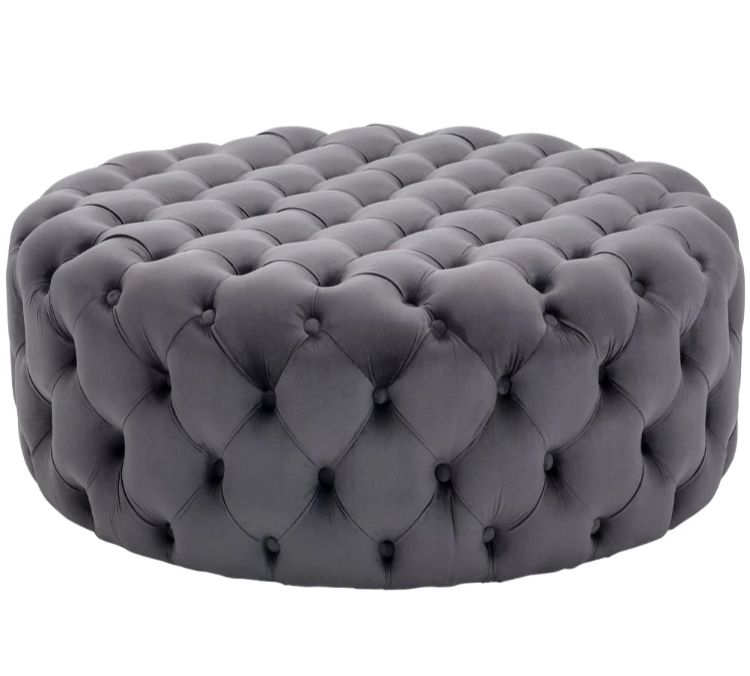 Paris Grey Leather Round Non-Storage Ottoman | Shop Today. Get it ...