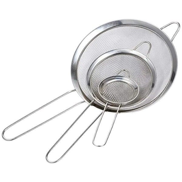 3 Piece Set - Stainless Steel Fine Mesh Strainer With Handle - Silver ...