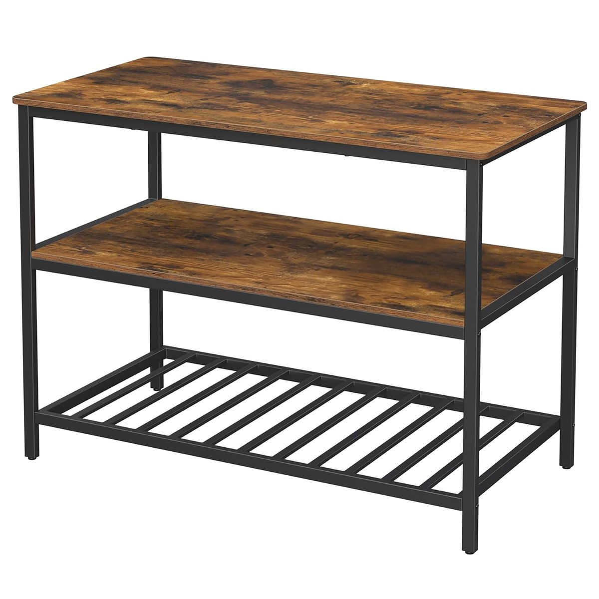 Rustic 3-Tier Kitchen Table - Wood & Metal Island Counter with Storage ...