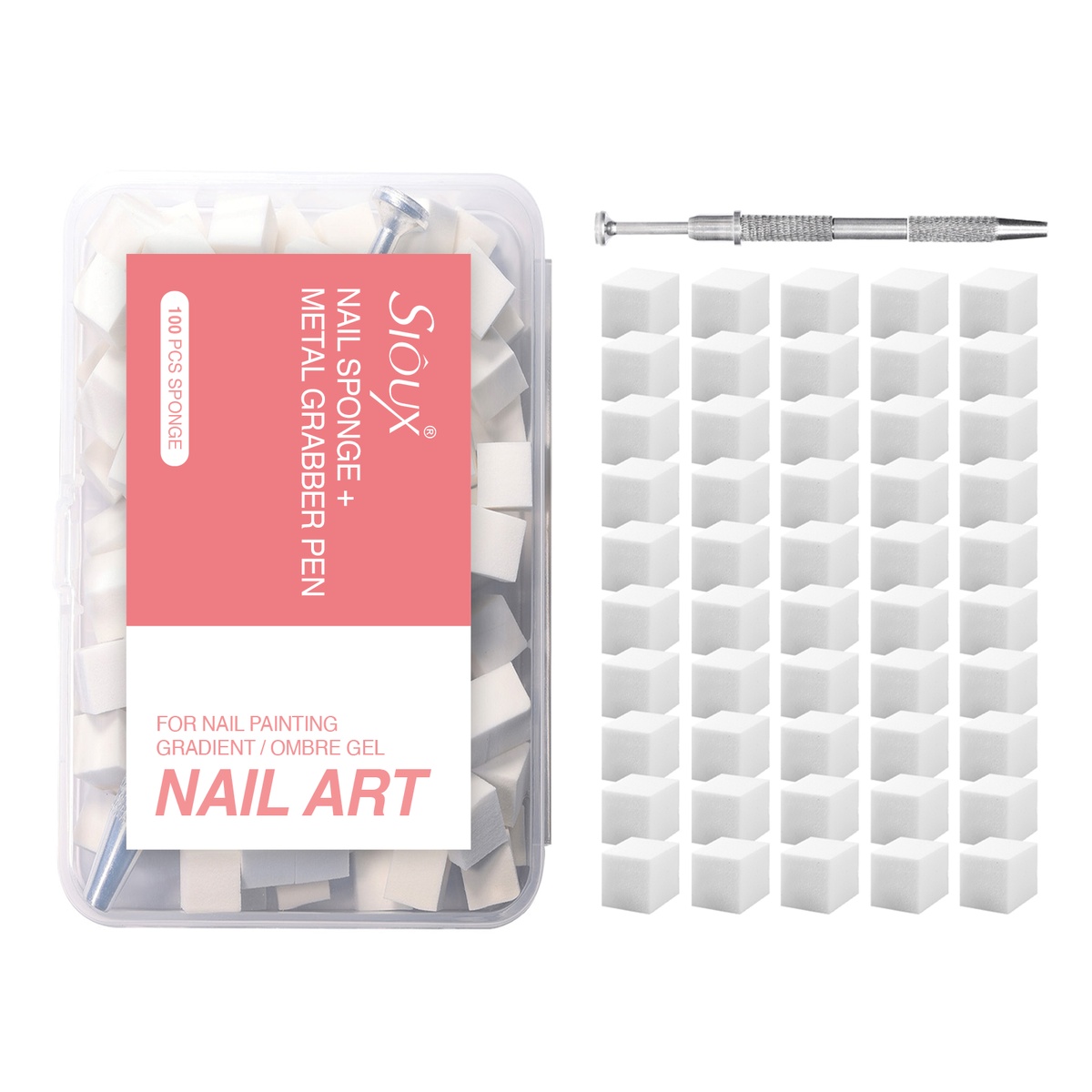 100 Pcs Nail Sponge Kit For Ombre Patting Gel With Grabbing Pen | Shop ...