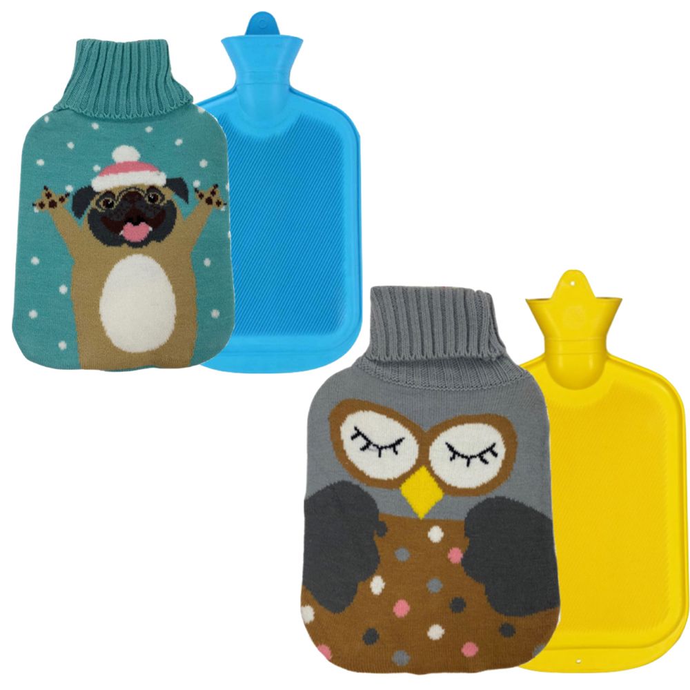 Home Hot Water Bottle With Soft Fabric Cover - Set of 2 Pug/Owl | Shop ...