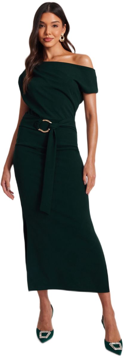 Quiz - Women Bottle Green Asymmetric Tie Belt Midaxi Dress | Shop Today ...