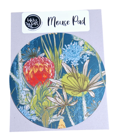 20cm Round Mouse Pad-Closed Red Protea with Blue Flowers & Leaves ...