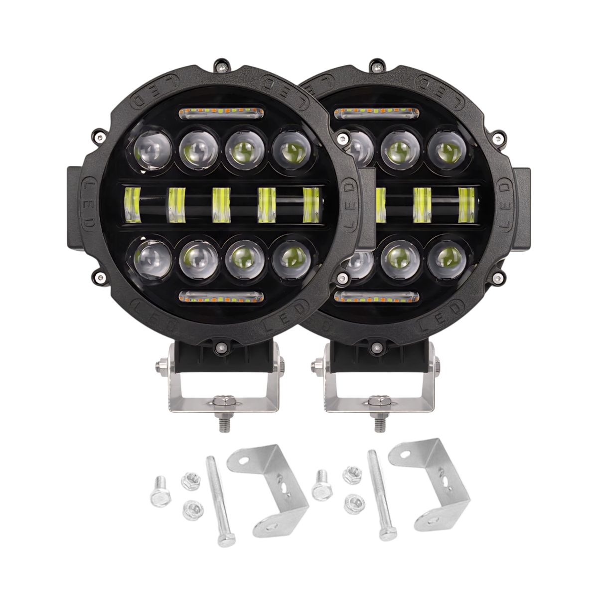 Pair of 7-Inch 15LED 4x4 Spot Lights 6000K H4 Plug with Brackets and ...