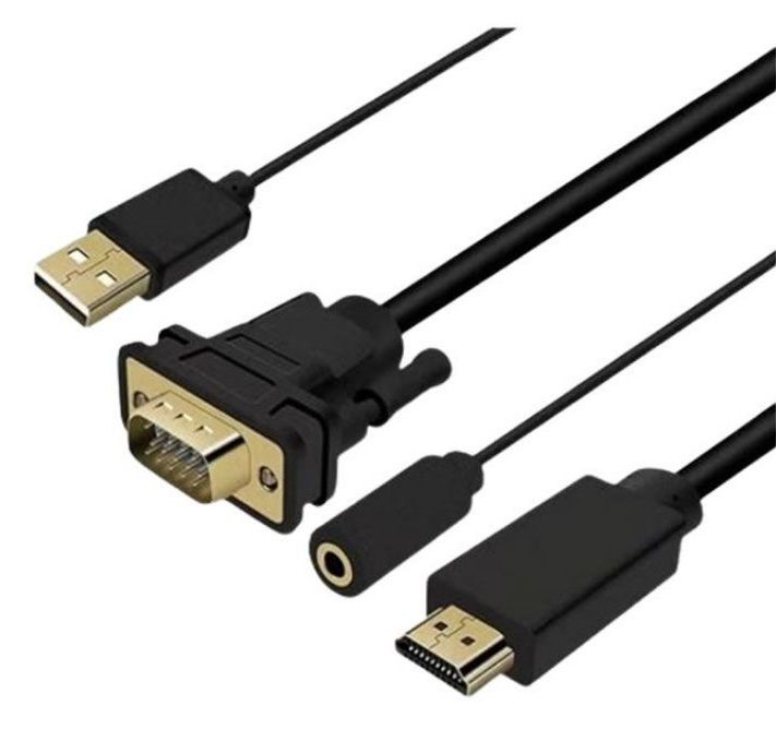HDMI - VGA Cable w/ Female Audio Plug & USB Powered Cable for Monitor 1 ...