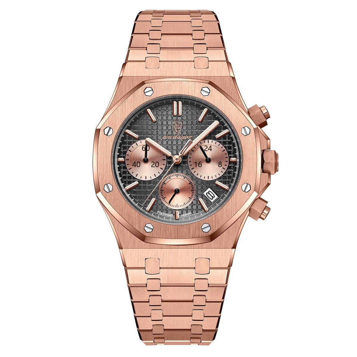 Poedagar Rose Gold Stainless Steel Business Luminous ort Men's Watches ...