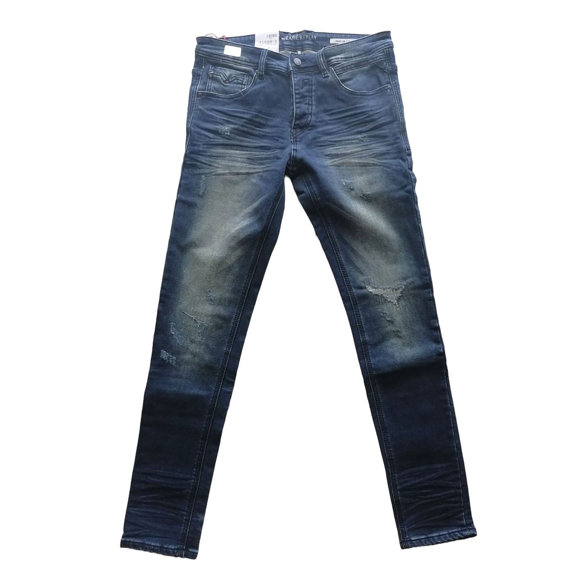 Replay Hyperflex Washed and Ripped Skinny Jeans - Blue | Shop Today ...