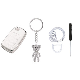 Luxury TPU Car Key Cover With Rhinestone Keychain/Bear Charm - White ...