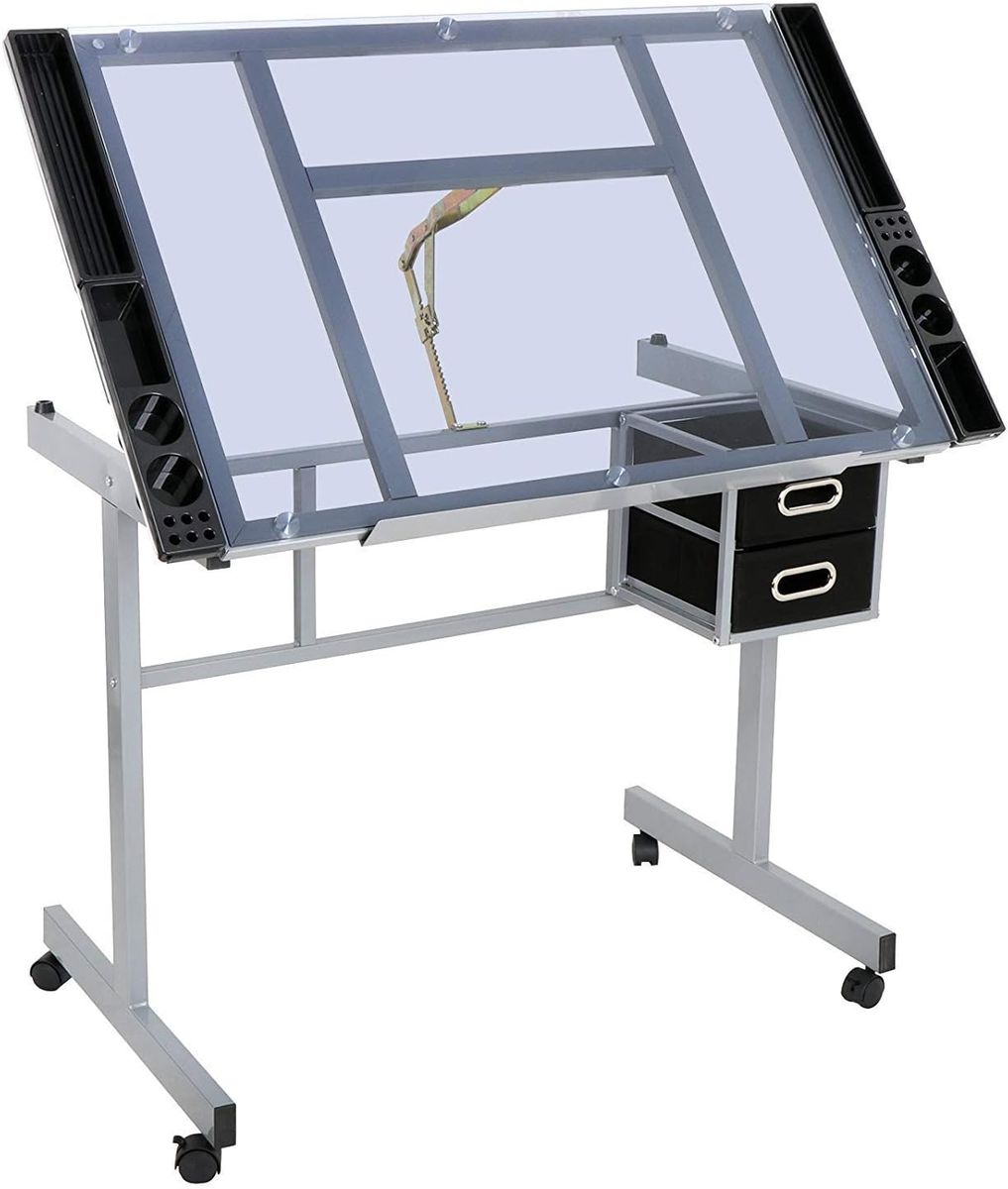 Glass Drawing Table - Drafting Table with Storage - Technical drawing ...