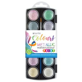 iWrite Colours Metallic Watercolour Paint Tray - 12 Colours With Brush ...
