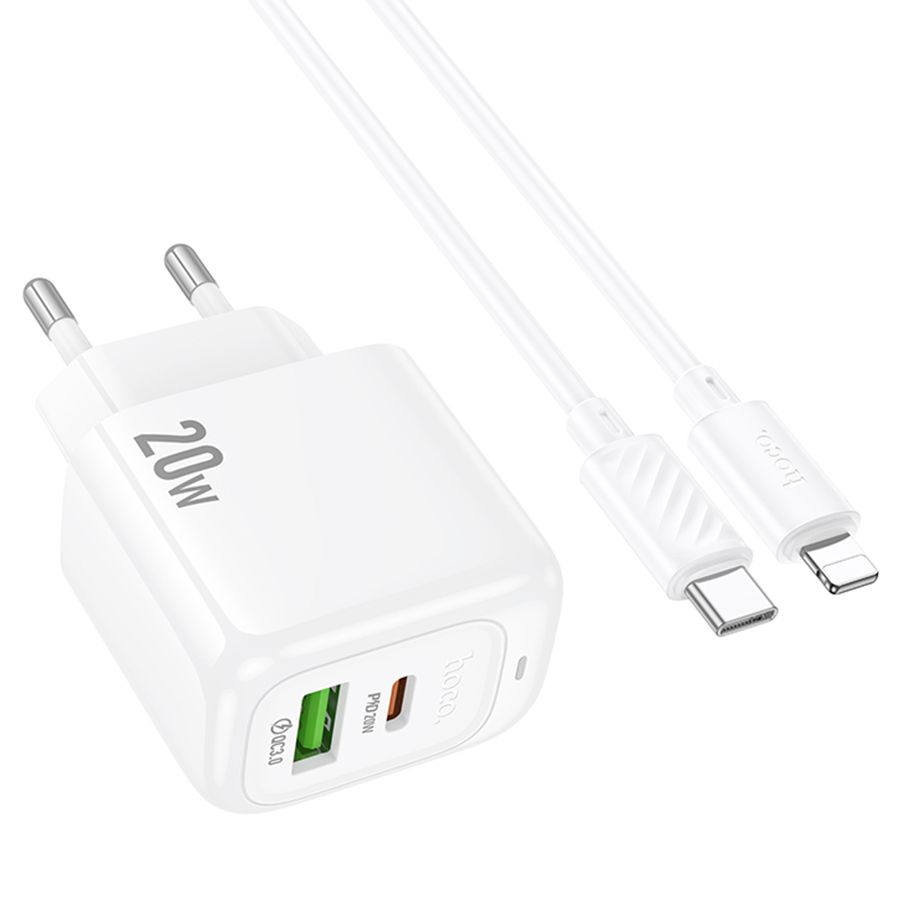HOCO Fast Charging Adapter 20W Dual Ports With USB-C To IP 1m Cable ...