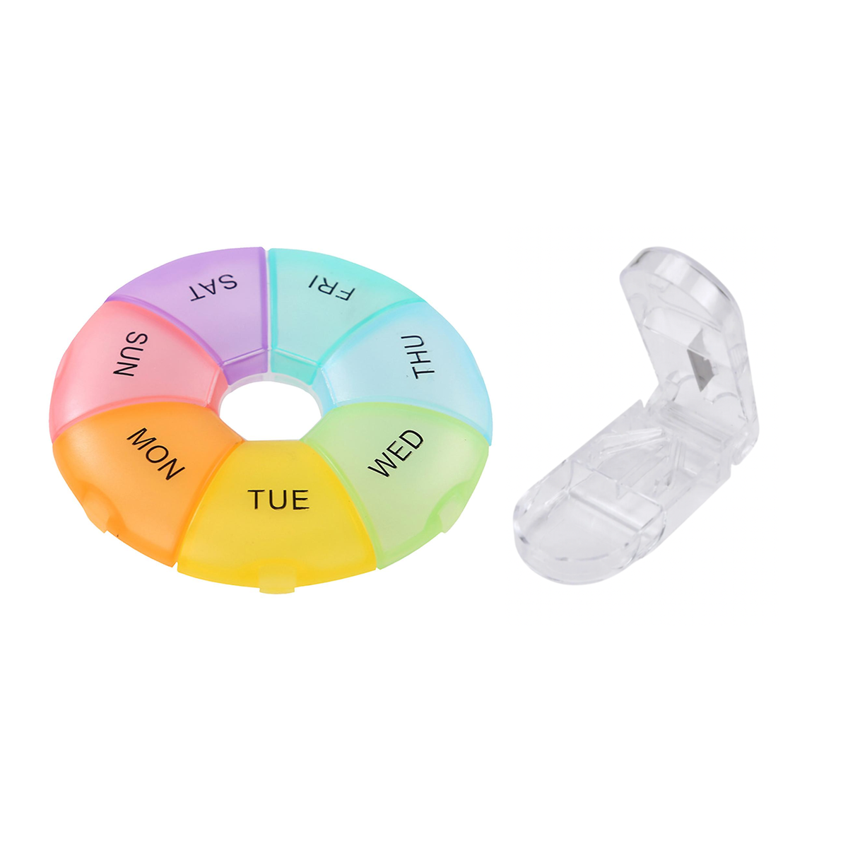Donut Shaped Daily & Weekly Pill Organiser + Portable Pill Cutter ...
