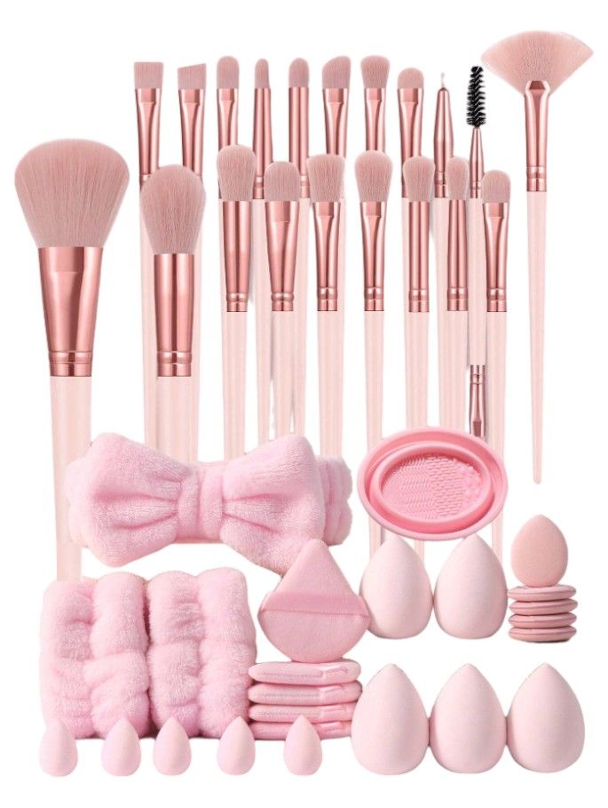 44 Piece Makeup Brush Collection With Beauty Blenders & Powder Puffs ...