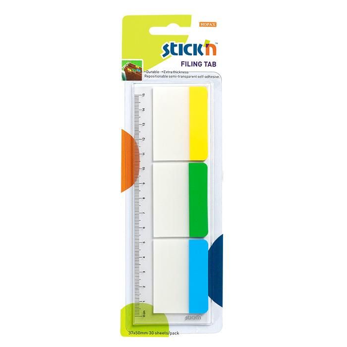 Stick'n Filing Tabs Repositionable - 3 Solid Colours 37x50mm - 30 Tabs ...