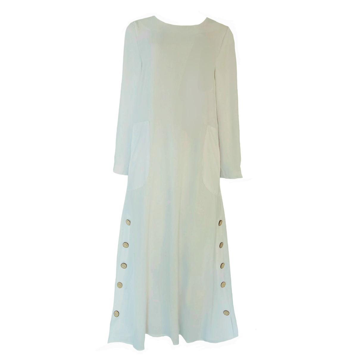 Ladies White Polyester Dress With Side Buttons And Belt | Shop Today ...