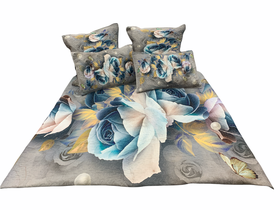 Queen 5 Piece Brown With Blue Roses Microfiber Bedspread Set | Shop ...