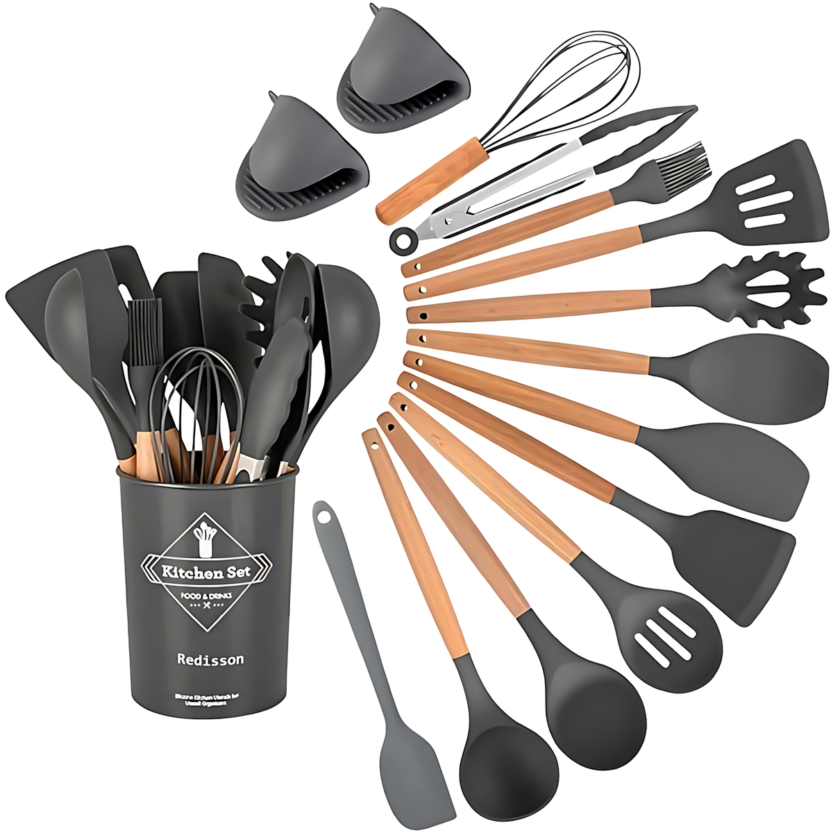 14 Piece Cooking Utensil Set Multi-function Silicone Set with Holder ...