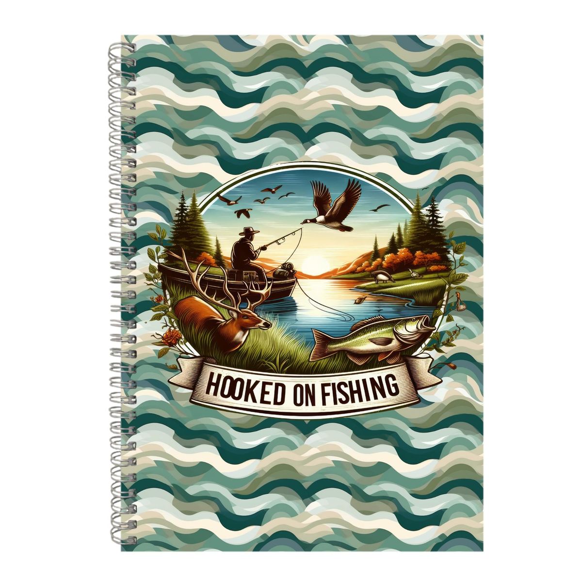 Hooked A4 Notebook Spiral and Lined Fishing Lovers Graphic Notepad Gift ...
