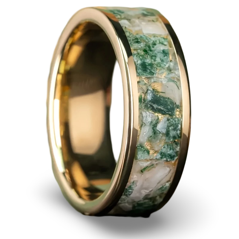 Emerald Green Marbled Inlay Gold-Plated Stainless Steel Ring | Shop ...