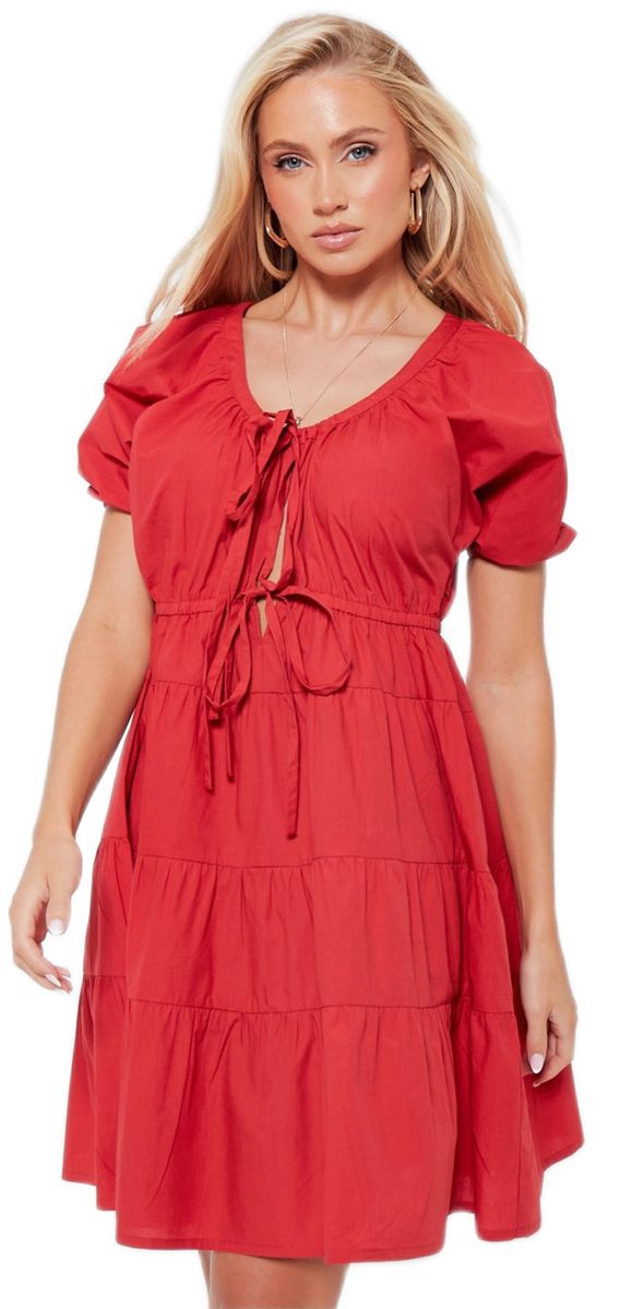 I Saw It First Ladies - Red Tie Front Poplin Smock Dress | Shop Today ...