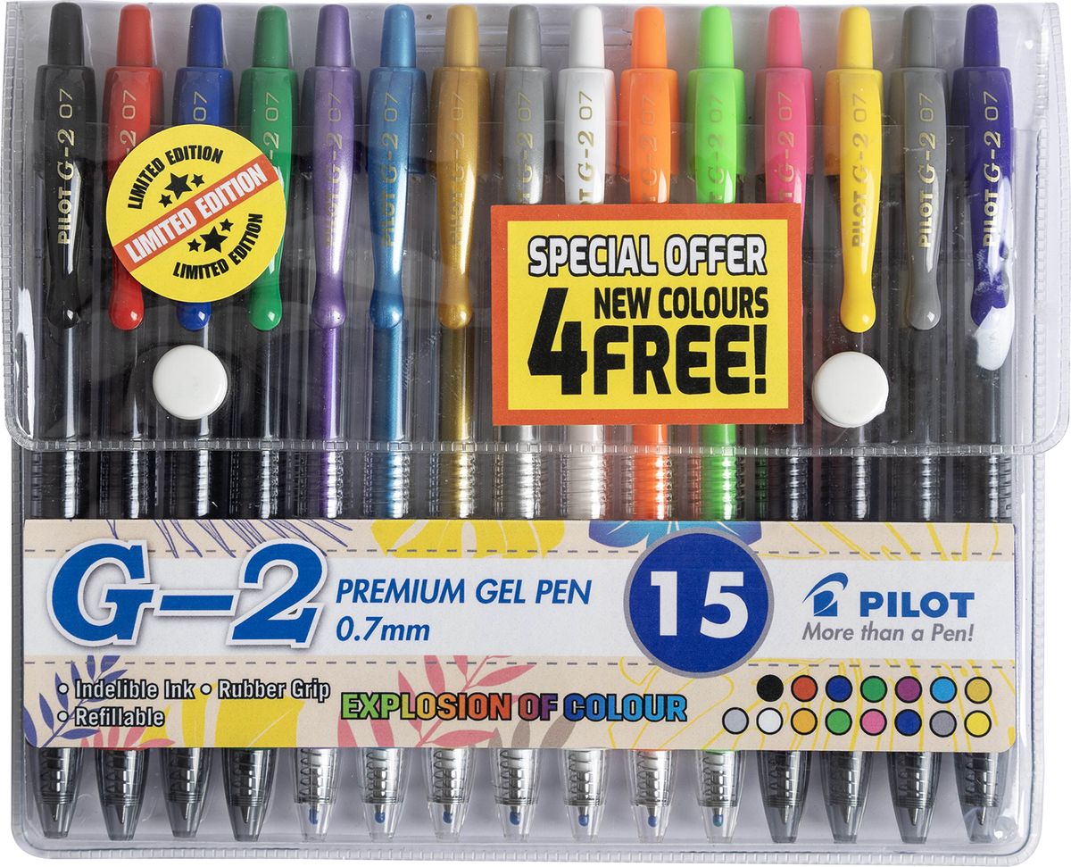 Pilot G-2 0.7 Gel Retractable Pen - Wallet of 15 Summer Colours | Shop ...