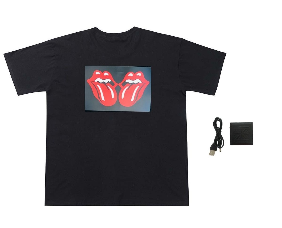 EL Light-Up Sound Reactive - Glam Red Lips | Music Activated Glow Tee ...