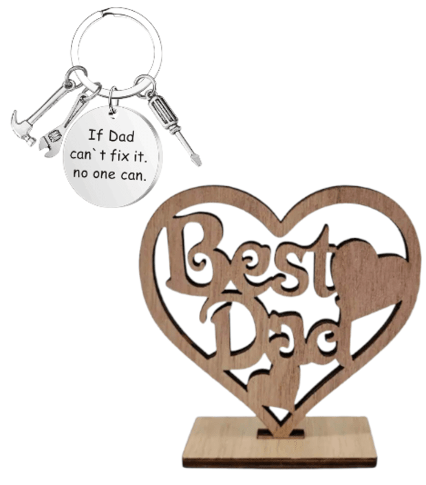 Best Dad Wooden Heart Decor Craft & Dad Slogan Detail & Tools Key Ring ...