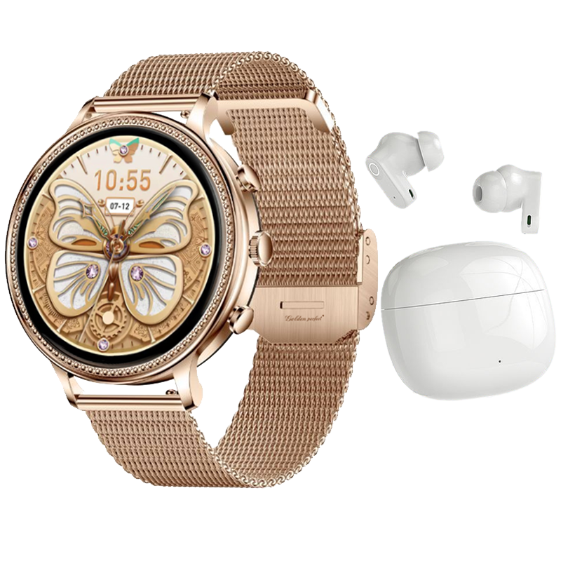 Women's Smartwatch & Wireless Earbuds Gift Set - Stylish Health Combo ...