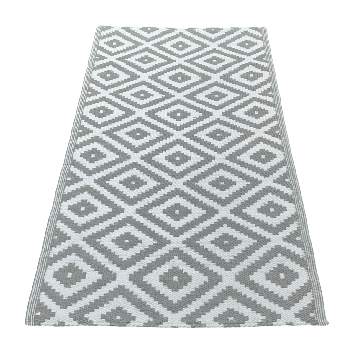 Diamond Outdoor Plastic Woven Rug - Light Grey & White - 200 x 120cm ...